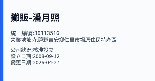 攤販-潘月照的照片-統編 30113516(花蓮縣) 公司登記資料與營業項目詳細圖表