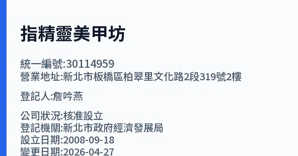指精靈美甲坊的照片-統編 30114959(新北市) 公司登記資料與營業項目詳細圖表