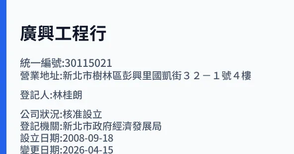 廣興工程行的照片-統編 30115021(新北市) 公司登記資料與營業項目詳細圖表