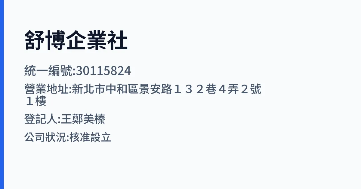 舒博企業社 - 統編 30115824(新北市) 公司登記資料與營業項目詳細圖表