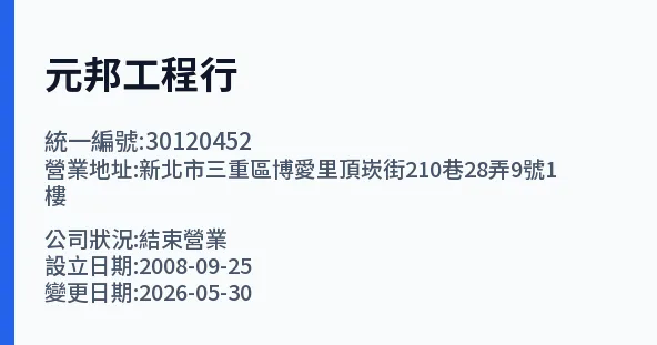 元邦工程行的照片-統編 30120452(新北市) 公司登記資料與營業項目詳細圖表