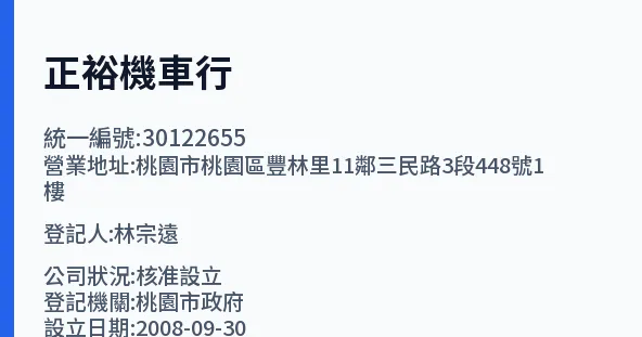 正裕機車行的照片-統編 30122655(桃園市) 公司登記資料與營業項目詳細圖表