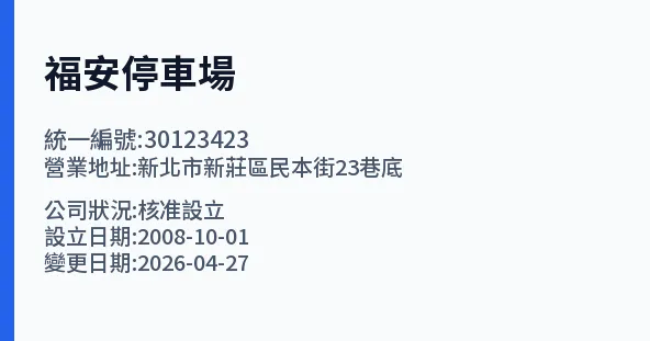 福安停車場的照片-統編 30123423(新北市) 公司登記資料與營業項目詳細圖表