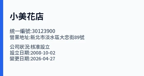 小美花店的照片-統編 30123900(新北市) 公司登記資料與營業項目詳細圖表