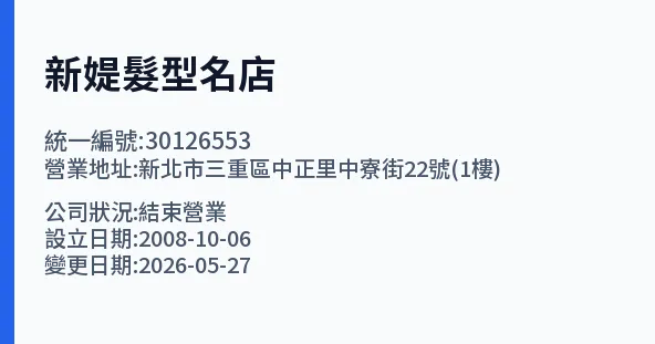 新媞髮型名店的照片-統編 30126553(新北市) 公司登記資料與營業項目詳細圖表