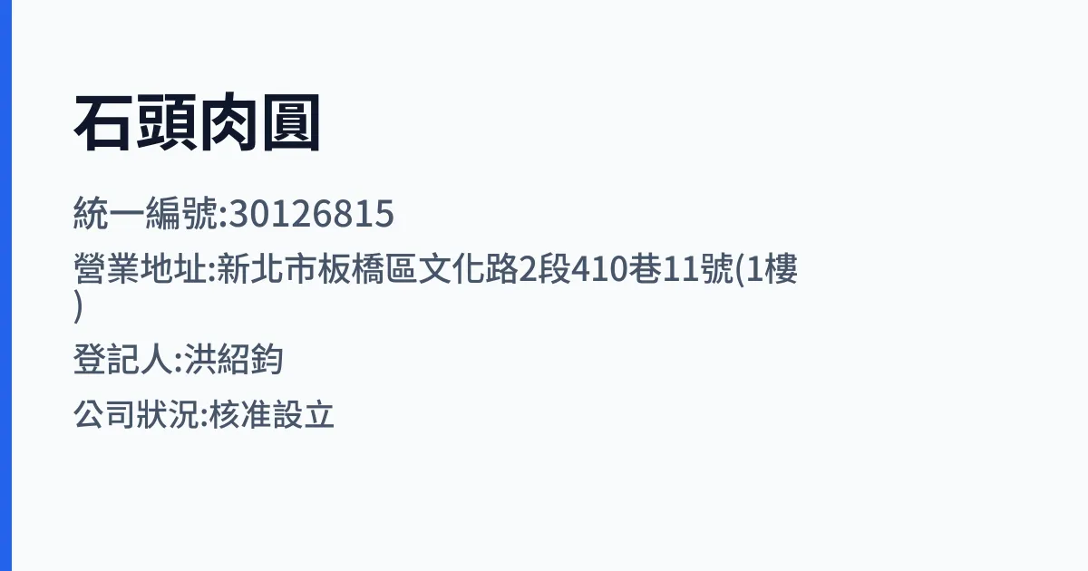 石頭肉圓 - 統編 30126815(新北市) 公司登記資料與營業項目詳細圖表