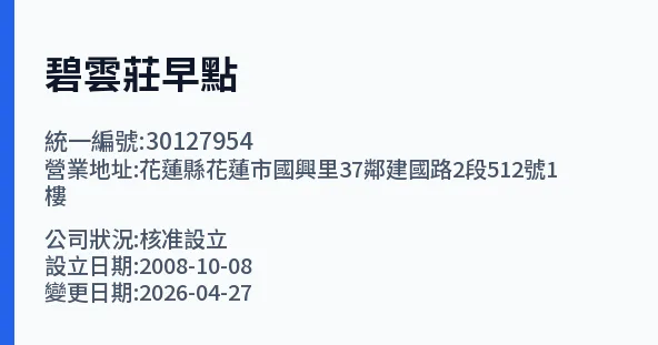 碧雲莊早點的照片-統編 30127954(花蓮縣) 公司登記資料與營業項目詳細圖表