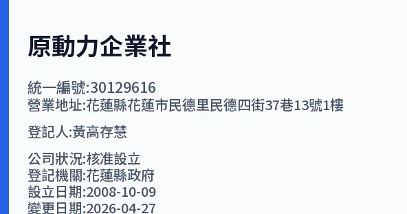 原動力企業社的照片-統編 30129616(花蓮縣) 公司登記資料與營業項目詳細圖表