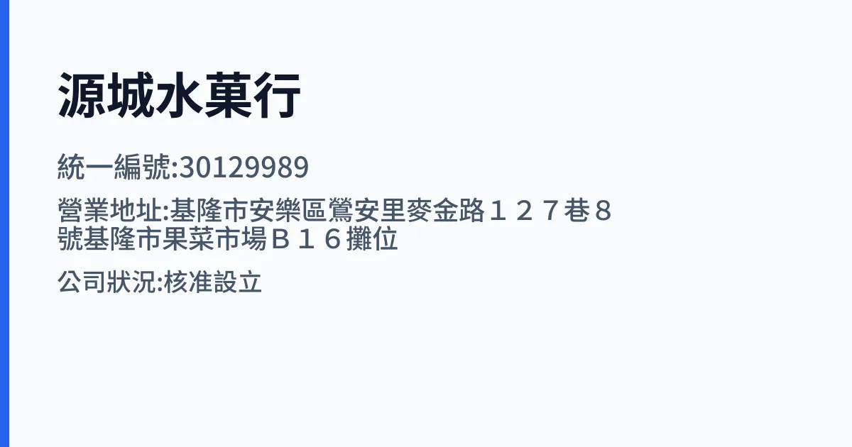 源城水菓行 - 統編 30129989(基隆市) 公司登記資料與營業項目詳細圖表