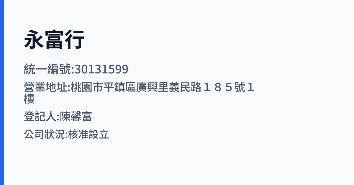 永富行 - 統編 30131599(桃園市) 公司登記資料與營業項目詳細圖表