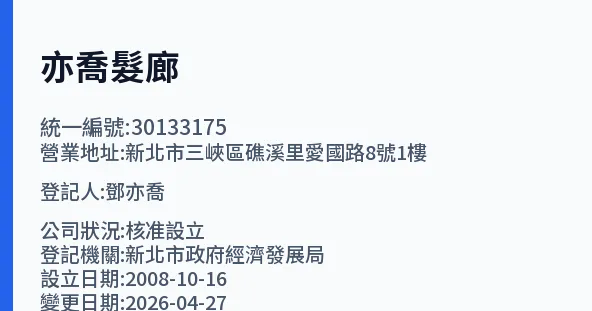 亦喬髮廊的照片-統編 30133175(新北市) 公司登記資料與營業項目詳細圖表