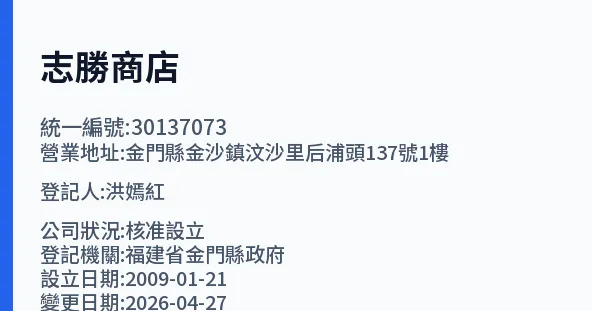 志勝商店的照片-統編 30137073(金門縣) 公司登記資料與營業項目詳細圖表