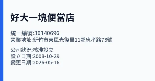 好大一塊便當店的照片-統編 30140696(新竹市) 公司登記資料與營業項目詳細圖表