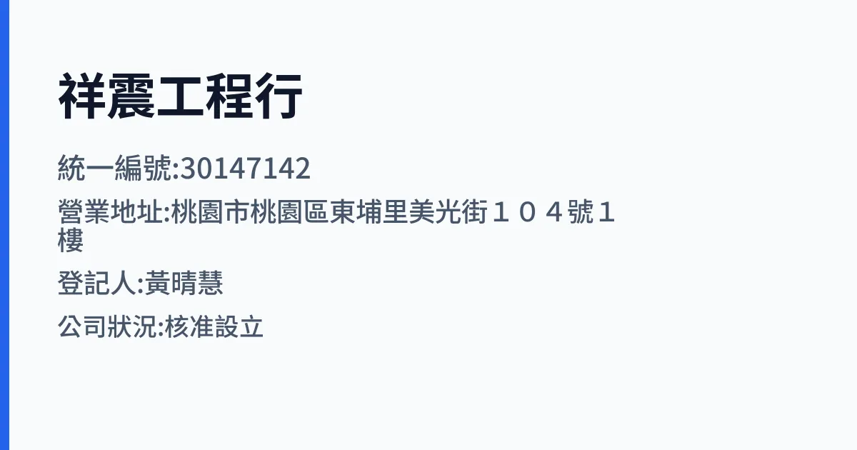 祥震工程行 - 統編 30147142(桃園市) 公司登記資料與營業項目詳細圖表