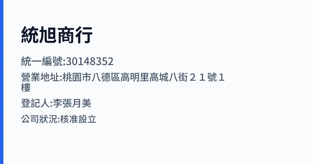 統旭商行 - 統編 30148352(桃園市) 公司登記資料與營業項目詳細圖表