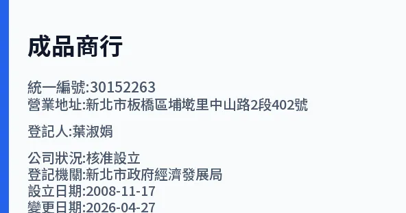 成品商行的照片-統編 30152263(新北市) 公司登記資料與營業項目詳細圖表