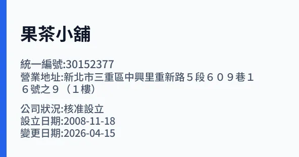 果茶小舖的照片-統編 30152377(新北市) 公司登記資料與營業項目詳細圖表