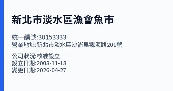 新北市淡水區漁會魚市的照片-統編 30153333(新北市) 公司登記資料與營業項目詳細圖表