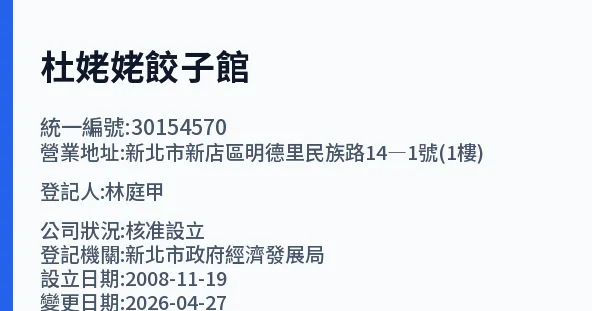 杜姥姥餃子館的照片-統編 30154570(新北市) 公司登記資料與營業項目詳細圖表