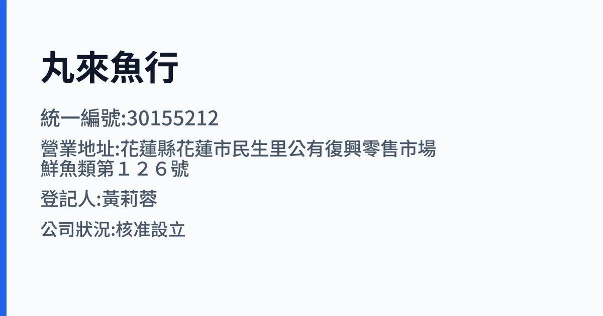 丸來魚行 - 統編 30155212(花蓮縣) 公司登記資料與營業項目詳細圖表