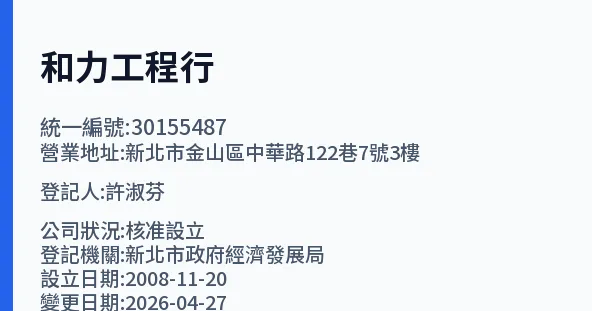 和力工程行的照片-統編 30155487(新北市) 公司登記資料與營業項目詳細圖表