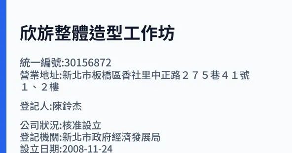 欣旂整體造型工作坊的照片-統編 30156872(新北市) 公司登記資料與營業項目詳細圖表