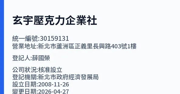 玄宇壓克力企業社的照片-統編 30159131(新北市) 公司登記資料與營業項目詳細圖表