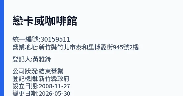 戀卡威咖啡館的照片-統編 30159511(新竹縣) 公司登記資料與營業項目詳細圖表
