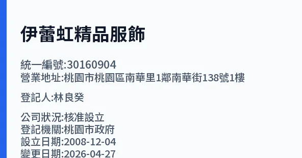 伊蕾虹精品服飾的照片-統編 30160904(桃園市) 公司登記資料與營業項目詳細圖表