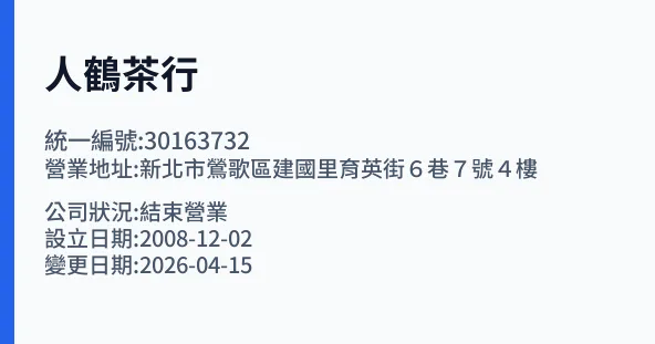 人鶴茶行的照片-統編 30163732(新北市) 公司登記資料與營業項目詳細圖表