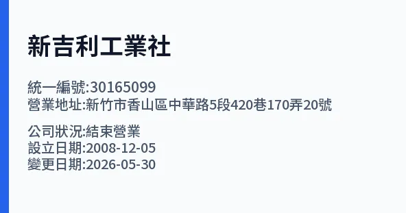 新吉利工業社的照片-統編 30165099(新竹市) 公司登記資料與營業項目詳細圖表