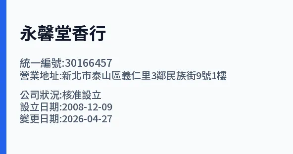 永馨堂香行的照片-統編 30166457(新北市) 公司登記資料與營業項目詳細圖表