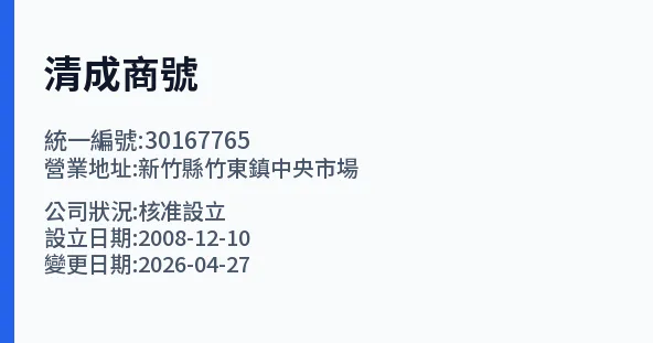清成商號的照片-統編 30167765(新竹縣) 公司登記資料與營業項目詳細圖表