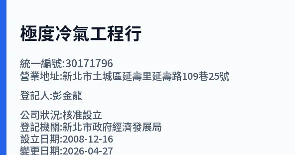 極度冷氣工程行的照片-統編 30171796(新北市) 公司登記資料與營業項目詳細圖表