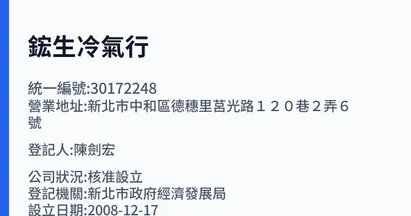 鋐生冷氣行的照片-統編 30172248(新北市) 公司登記資料與營業項目詳細圖表
