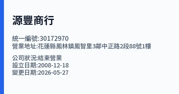 源豐商行的照片-統編 30172970(花蓮縣) 公司登記資料與營業項目詳細圖表