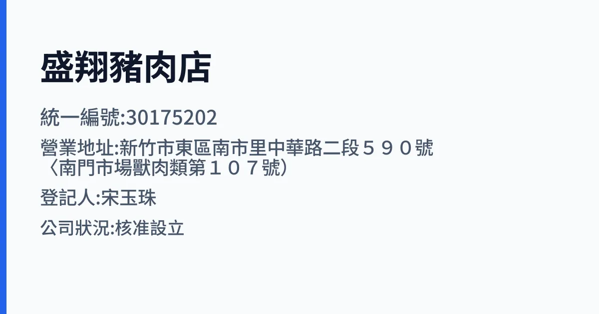 盛翔豬肉店 - 統編 30175202(新竹市) 公司登記資料與營業項目詳細圖表