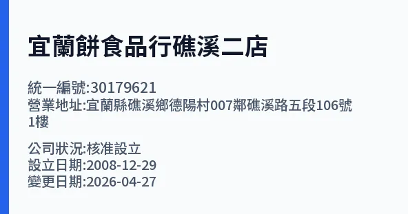 宜蘭餅食品行礁溪二店的照片-統編 30179621(宜蘭縣) 公司登記資料與營業項目詳細圖表