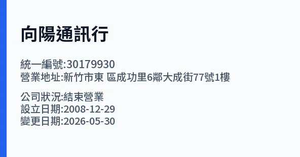 向陽通訊行的照片-統編 30179930(新竹市) 公司登記資料與營業項目詳細圖表