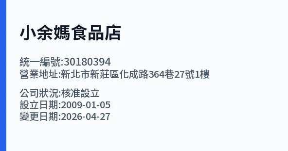 小余媽食品店的照片-統編 30180394(新北市) 公司登記資料與營業項目詳細圖表