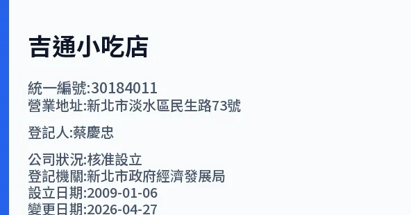 吉通小吃店的照片-統編 30184011(新北市) 公司登記資料與營業項目詳細圖表