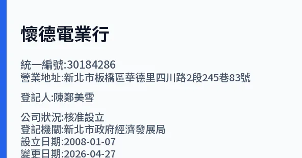 懷德電業行的照片-統編 30184286(新北市) 公司登記資料與營業項目詳細圖表