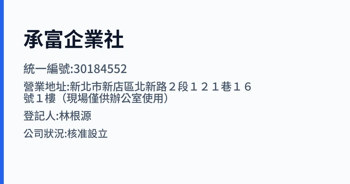 承富企業社 - 統編 30184552(新北市) 公司登記資料與營業項目詳細圖表