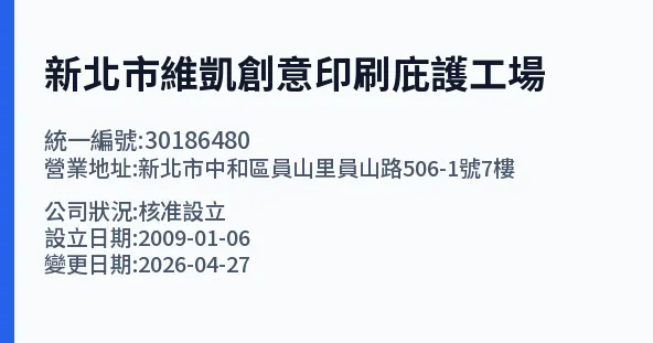 新北市維凱創意印刷庇護工場的照片-統編 30186480(新北市) 公司登記資料與營業項目詳細圖表