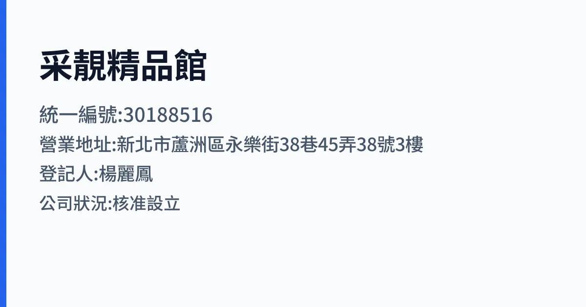 采靚精品館 - 統編 30188516(新北市) 公司登記資料與營業項目詳細圖表