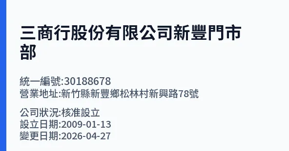 三商行股份有限公司新豐門市部的照片-統編 30188678(新竹縣) 公司登記資料與營業項目詳細圖表