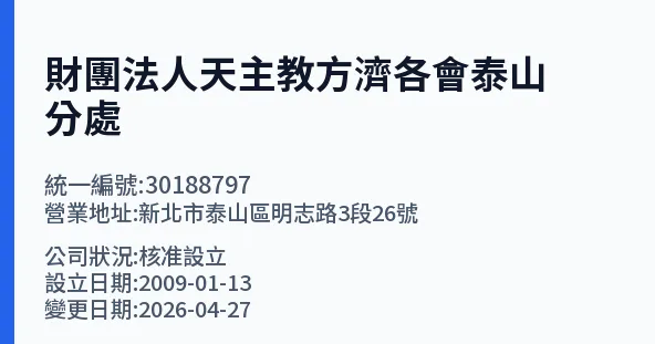 財團法人天主教方濟各會泰山分處的照片-統編 30188797(新北市) 公司登記資料與營業項目詳細圖表