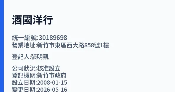 酒國洋行的照片-統編 30189698(新竹市) 公司登記資料與營業項目詳細圖表