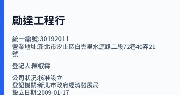 勵達工程行的照片-統編 30192011(新北市) 公司登記資料與營業項目詳細圖表