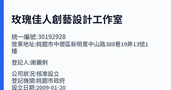 玫瑰佳人創藝設計工作室的照片-統編 30192928(桃園市) 公司登記資料與營業項目詳細圖表